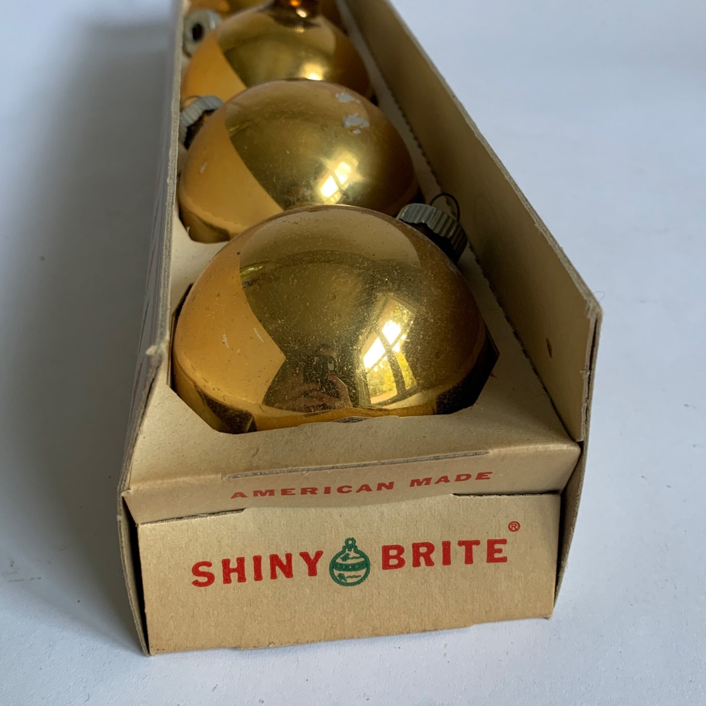 Shiny-Brite Glass Christmas Ornaments Box Vintage Gold 5 Bulbs ...