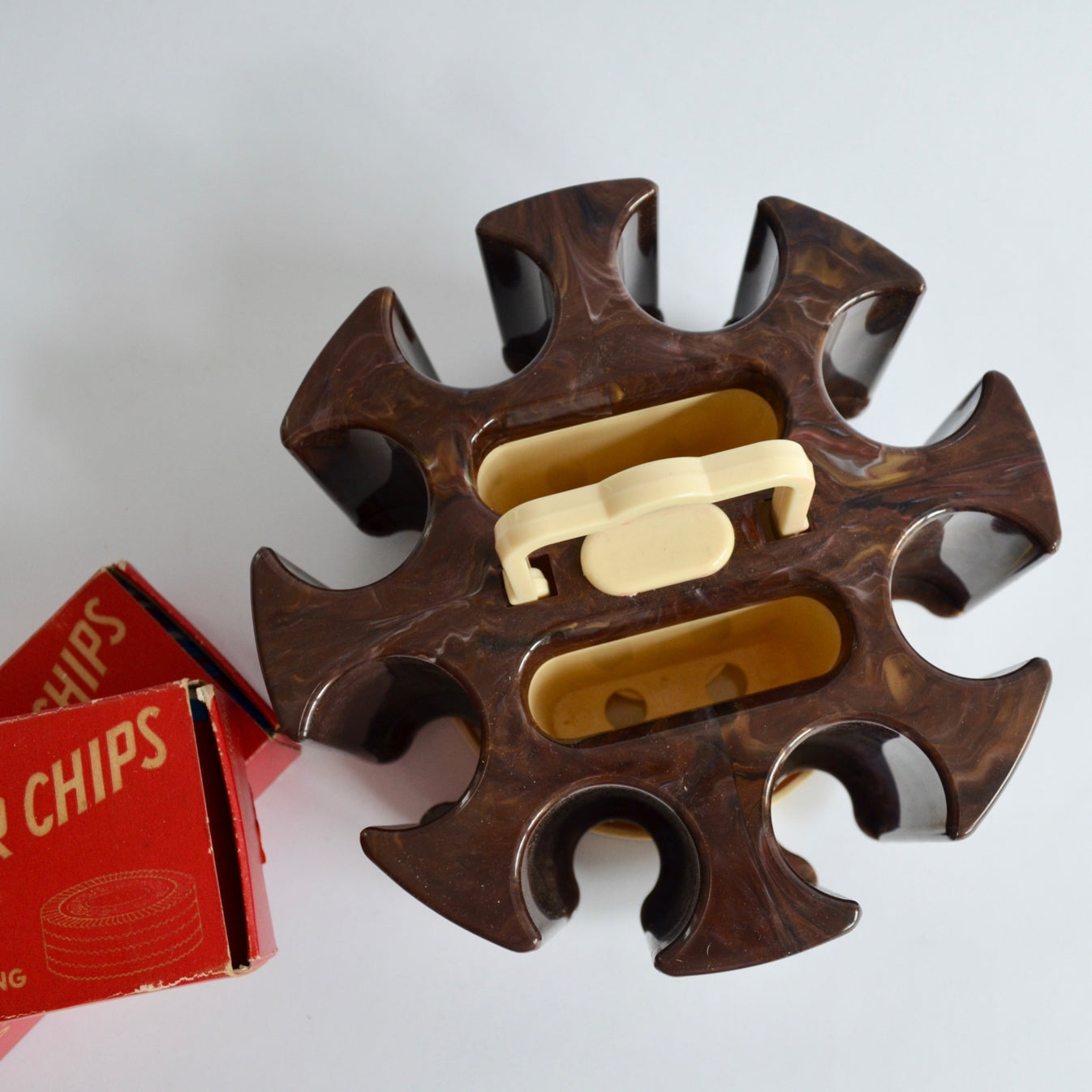 Vintage Brown Bakelite Rotating Carousel Poker Chip Holder & Chips ...